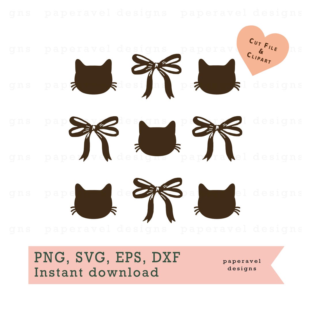 Cat With Bow Svg, Coquette Png, Cat Face Svg, Cat Halloween Png, Cricut ...