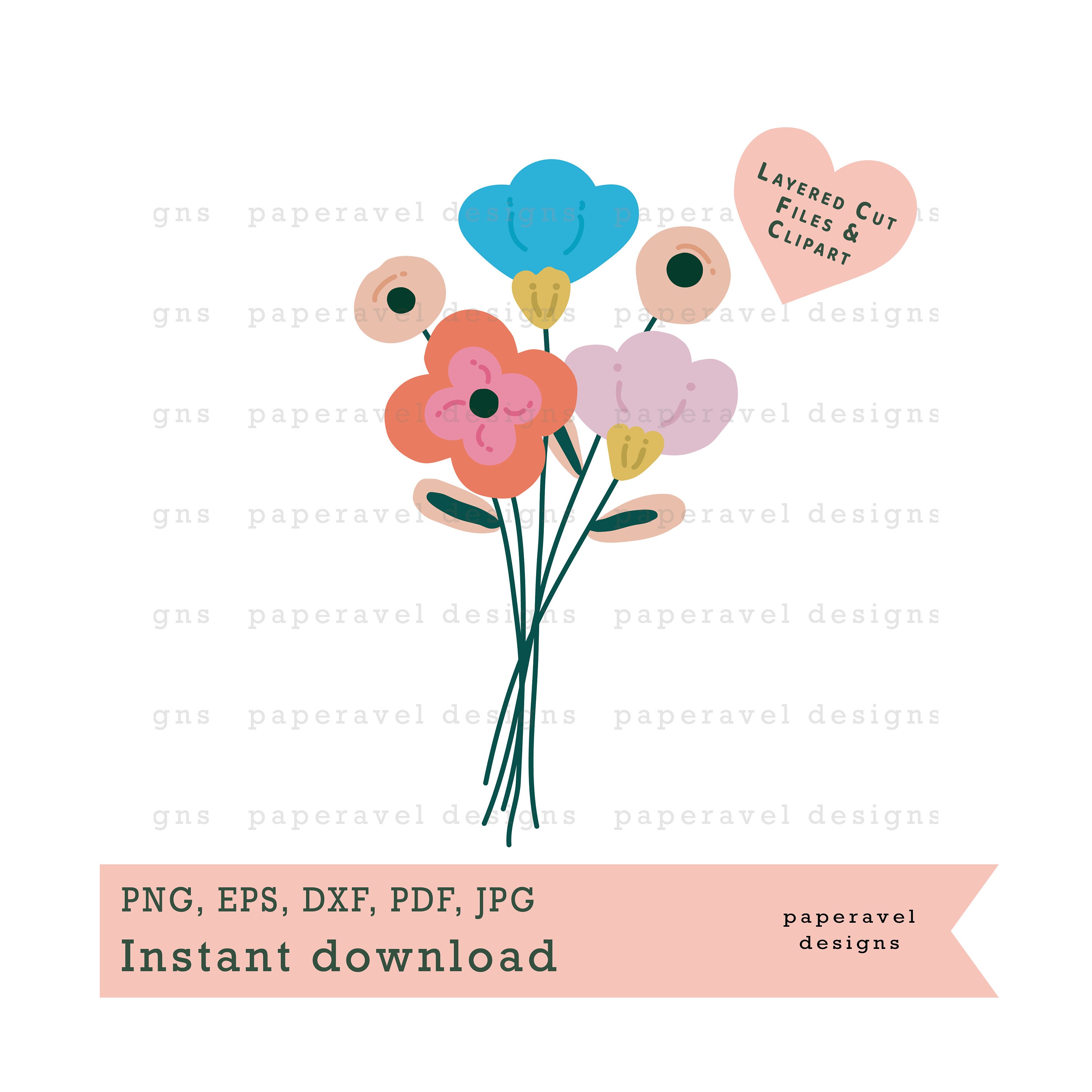 Flowers Clipart, Floral Clip Art, Floral Bouquet PNG, Flower Bouquet ...