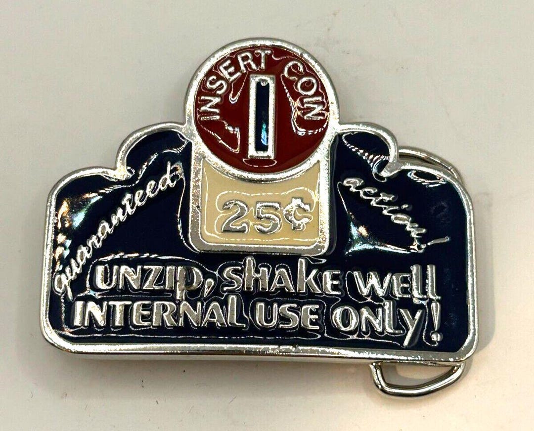 Vintage 2182 Belt Buckle Action! Unzip, Shake Insert Coin Arcade Adult ...