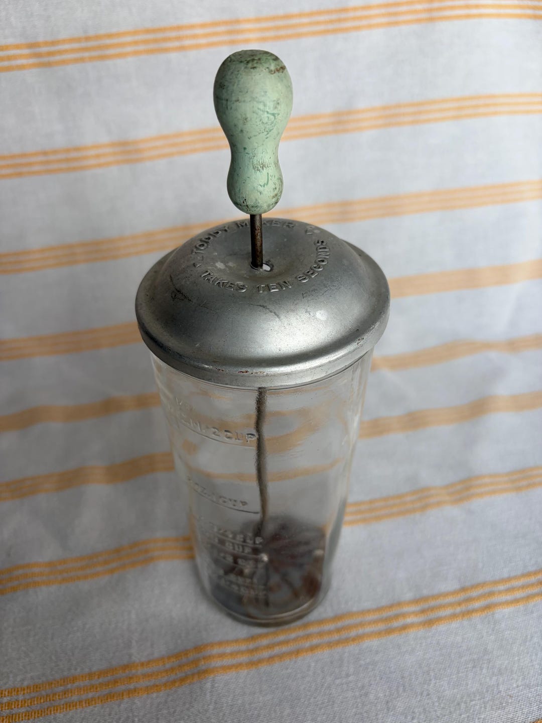 Vintage Toddy Mixer | Plunger Drink Mixer | Green Wood Handle | Glass ...