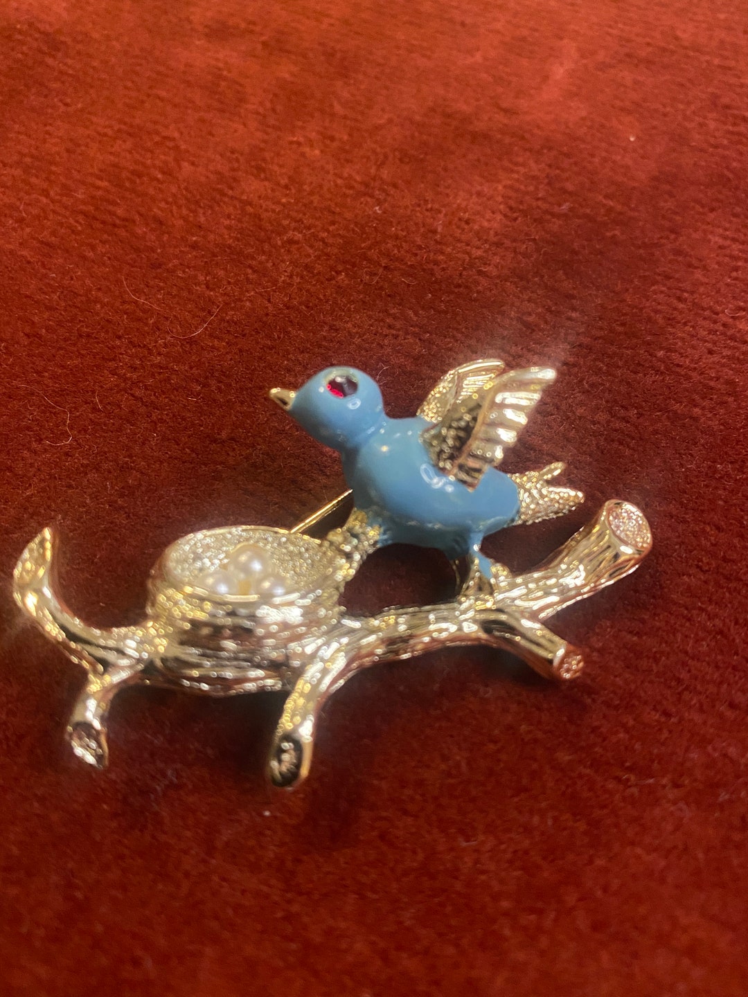 Gerry's Vintage Bluebird Brooch: Faux Pearl Nest Pin - Etsy