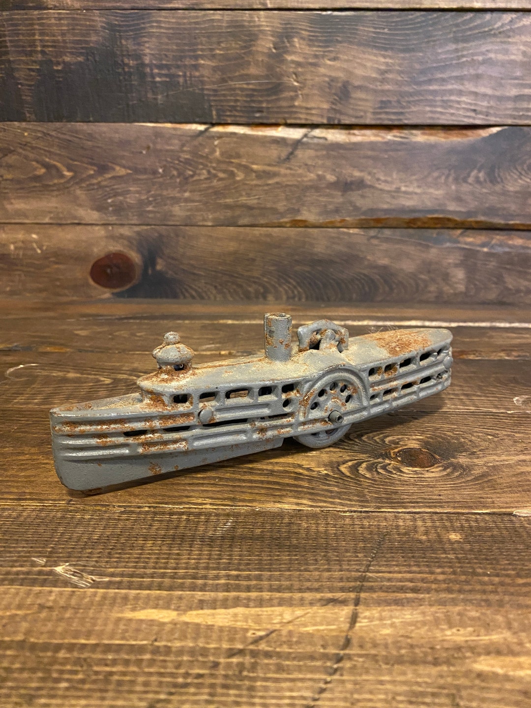 Cast Iron Grey Metal Steamboat Toy - Etsy