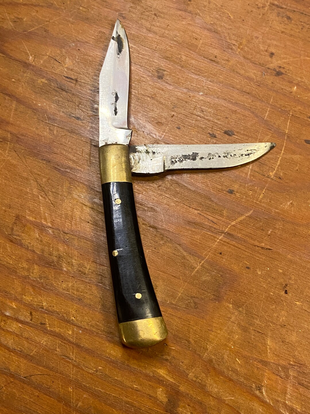 Vintage Two Bladed Pocket Knife With Brass Ends - Etsy