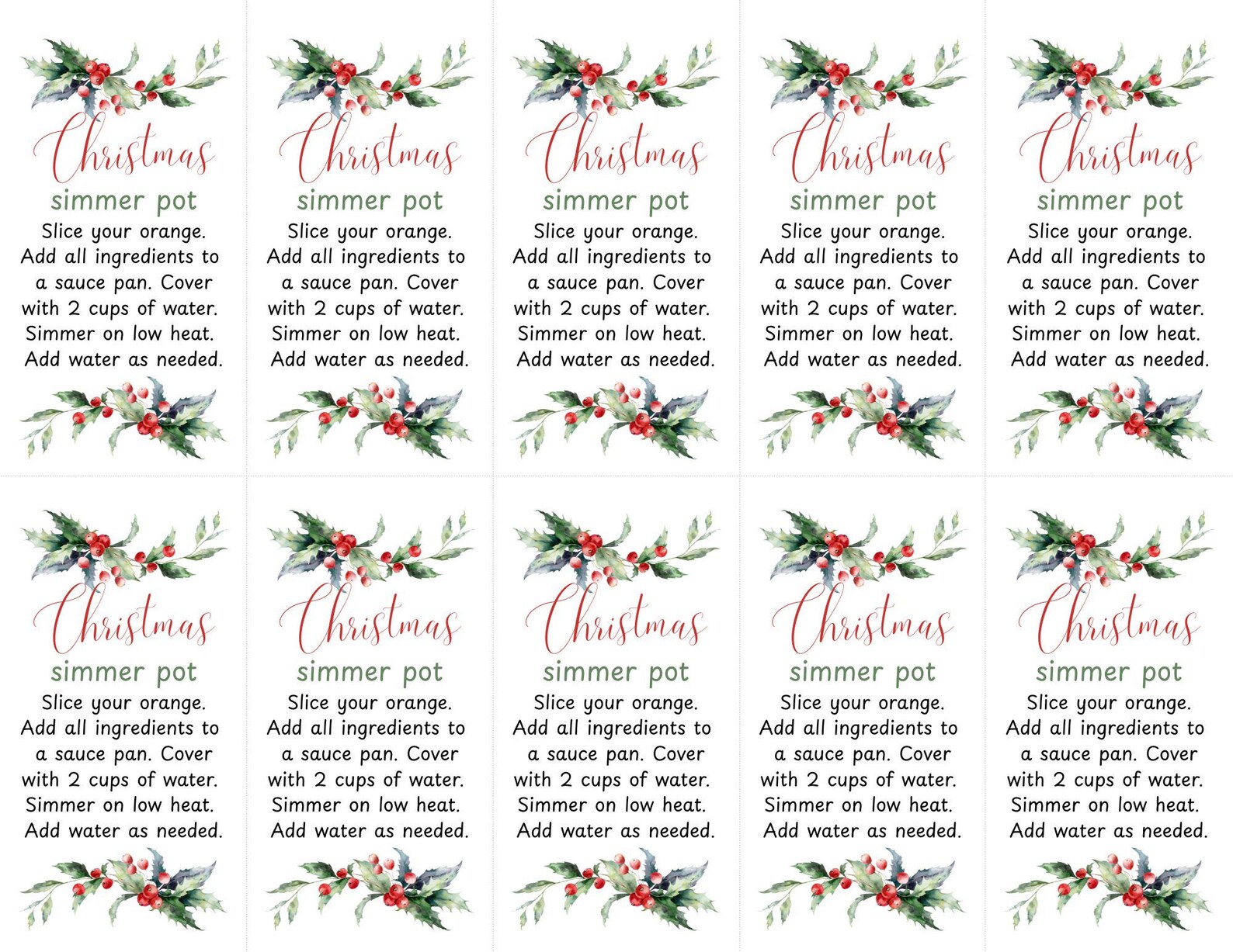 Printable Holiday Simmer Pot Gift Tag (digital Download) - Etsy