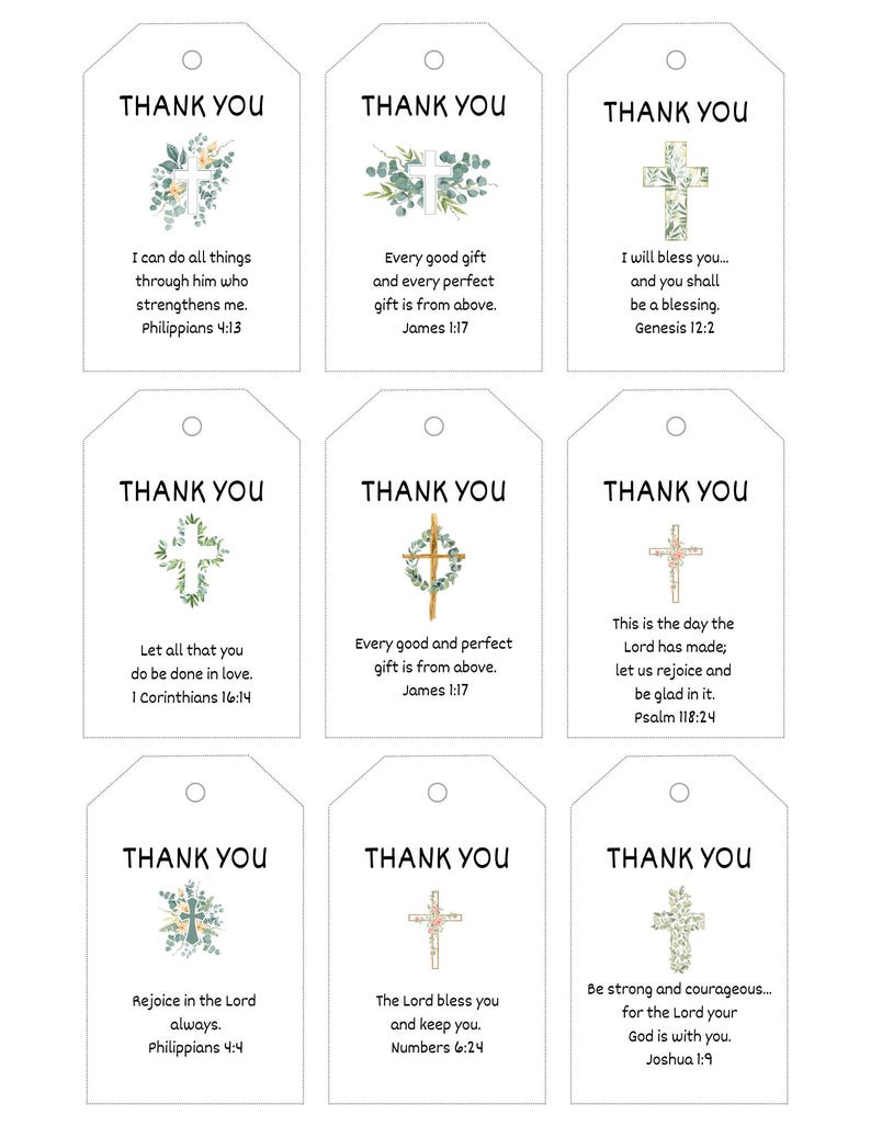 Printable Bible Verse Thank You Tags - Christian Gratitude Tags - Set ...