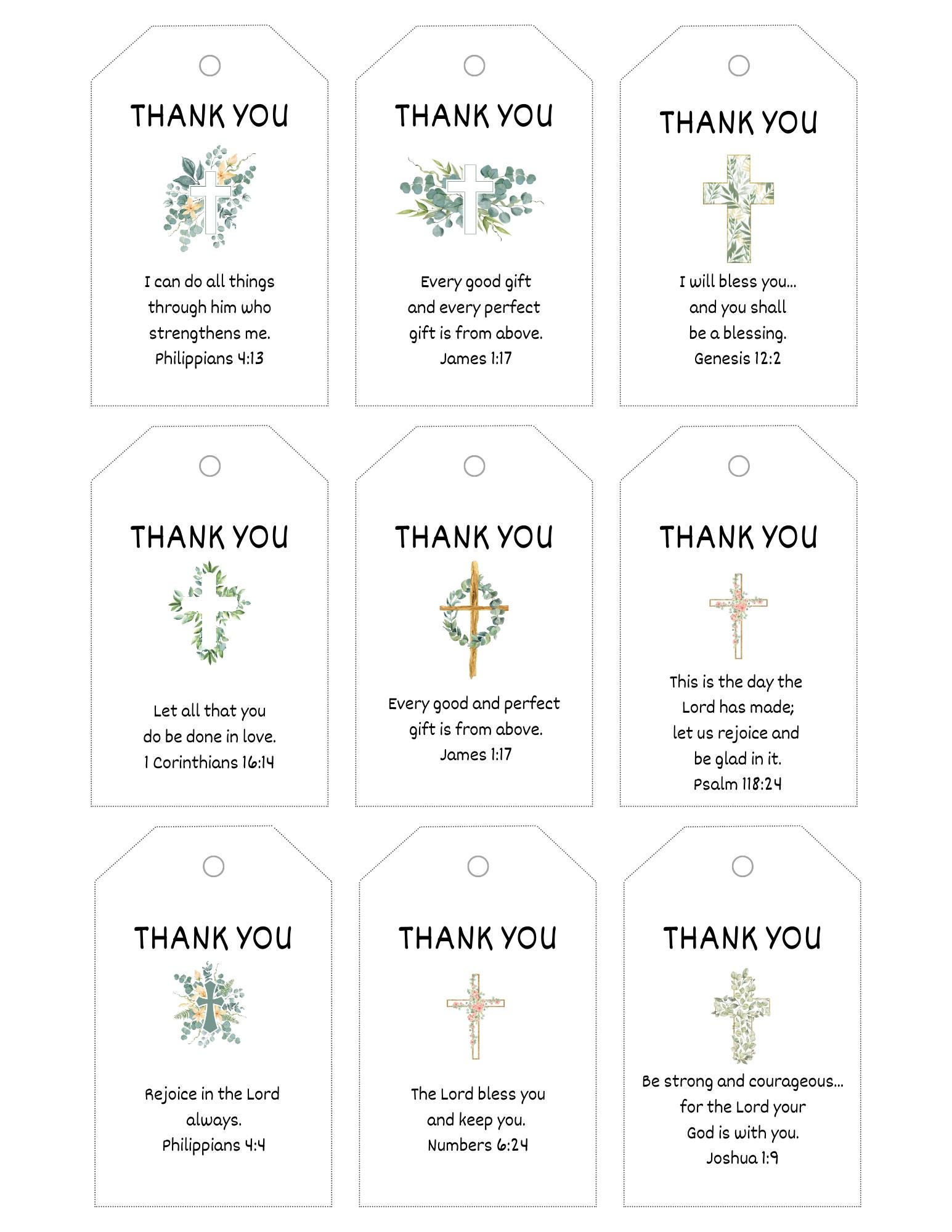 Printable Bible Verse Thank You Tags - Christian Gratitude Tags - Set ...