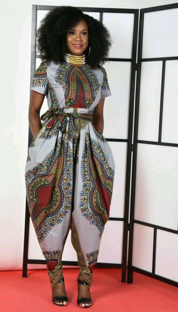 Jem Dashiki Grey Harem Jumpsuit African Print Clothing Etsy