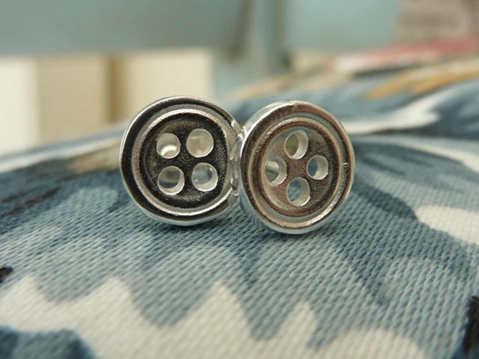 Button Earrings in Sterling Silver - Etsy UK