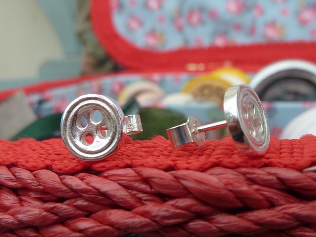 Button Earrings in Sterling Silver - Etsy UK