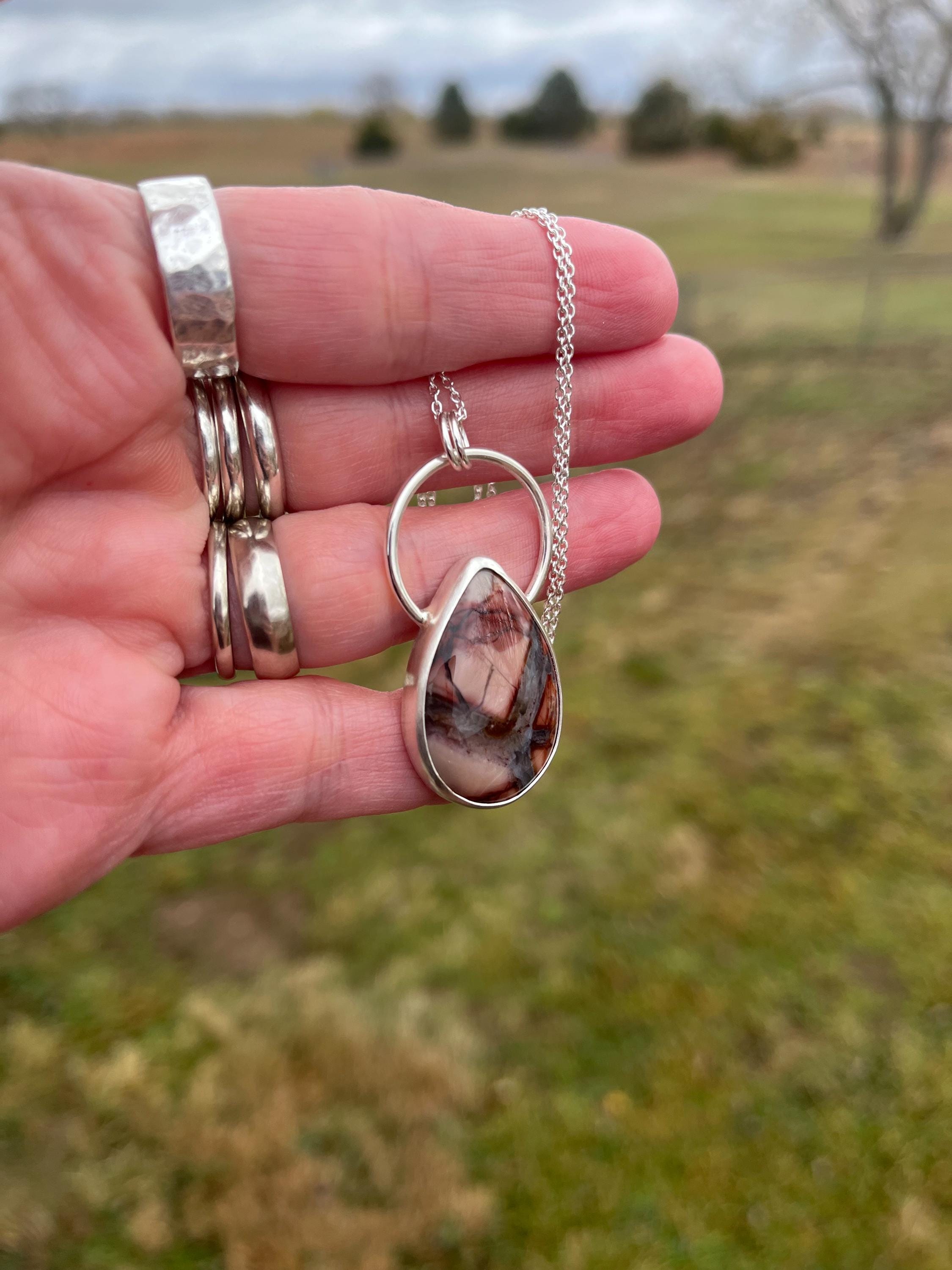 Sterling Silver Cold Mountain Jasper Pendant With Chain - Etsy
