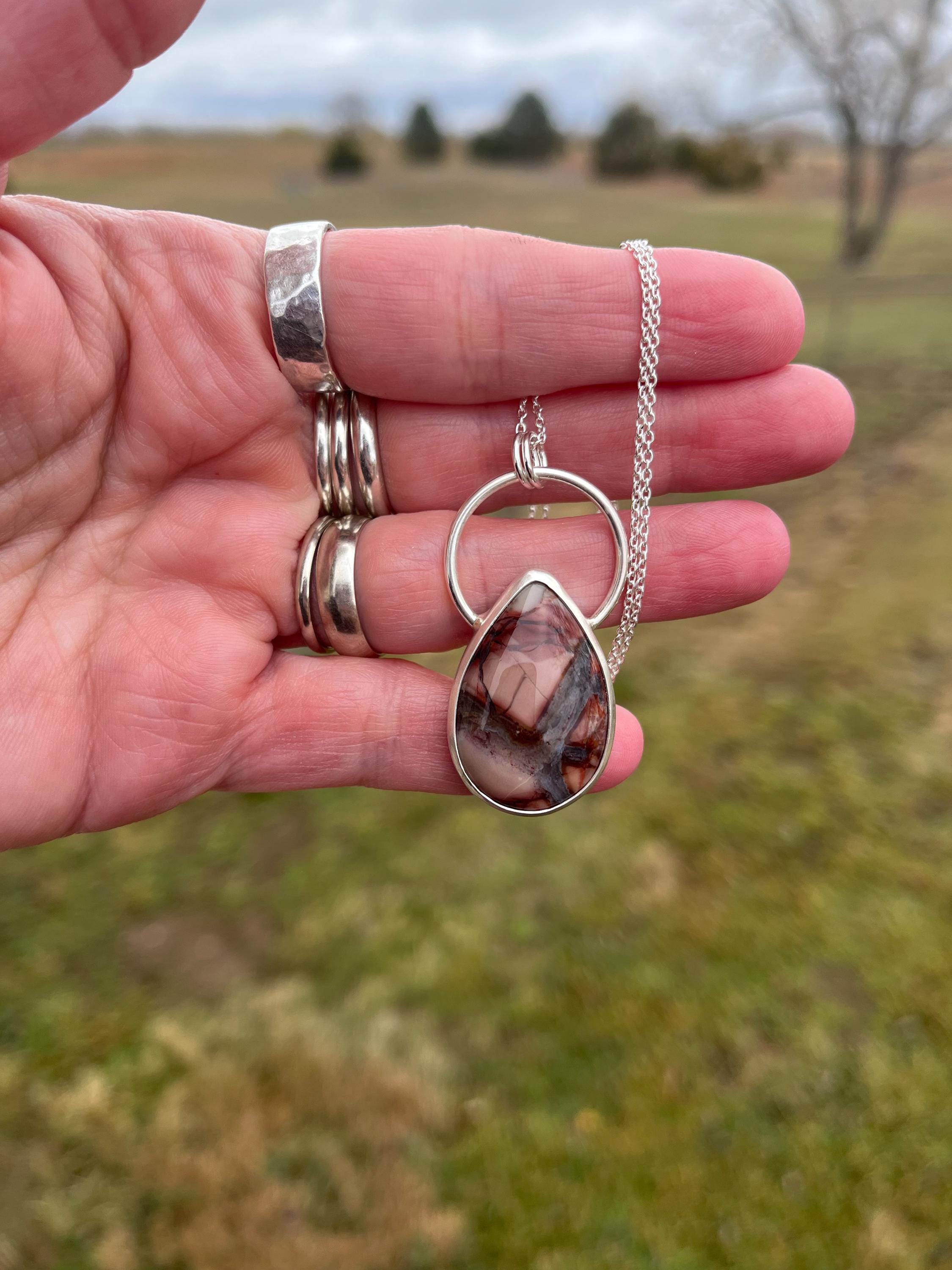 Sterling Silver Cold Mountain Jasper Pendant With Chain - Etsy