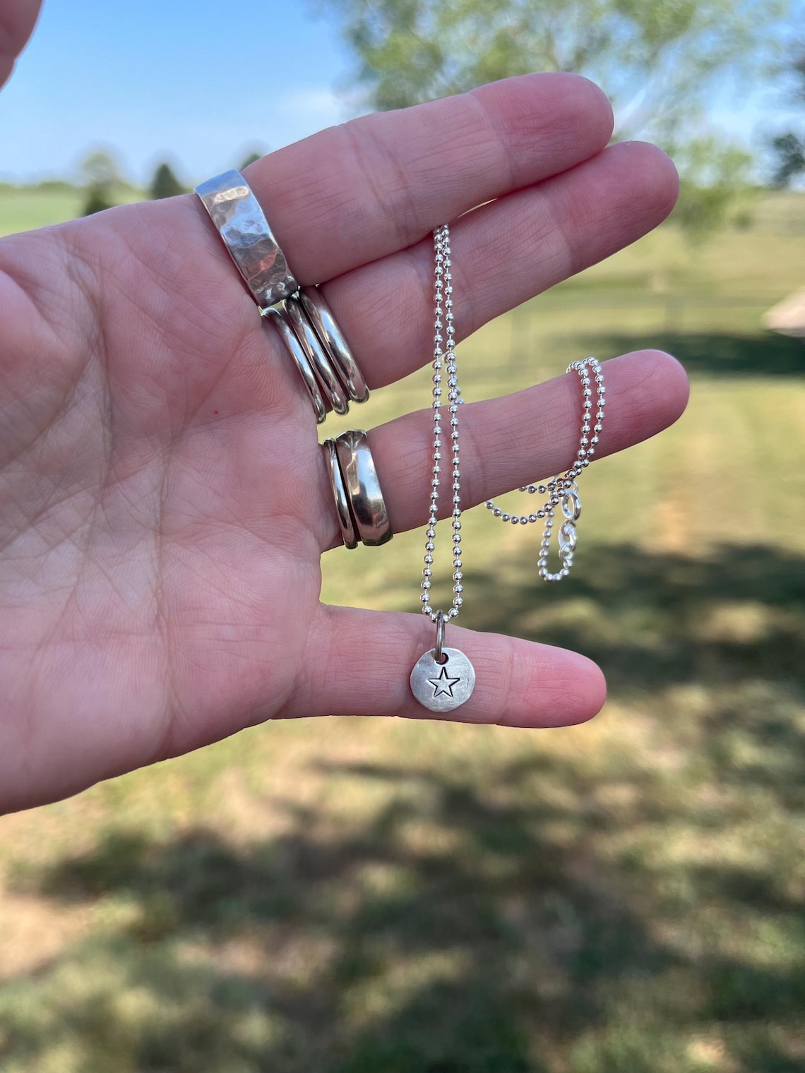 Sterling Silver Star Stamped Pendant With Chain - Etsy
