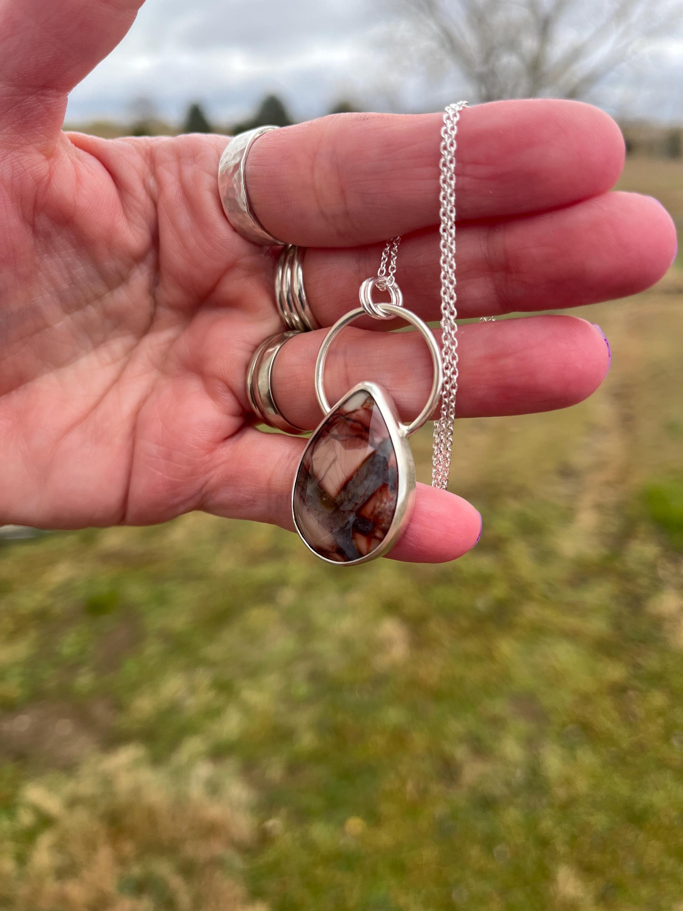 Sterling Silver Cold Mountain Jasper Pendant With Chain - Etsy