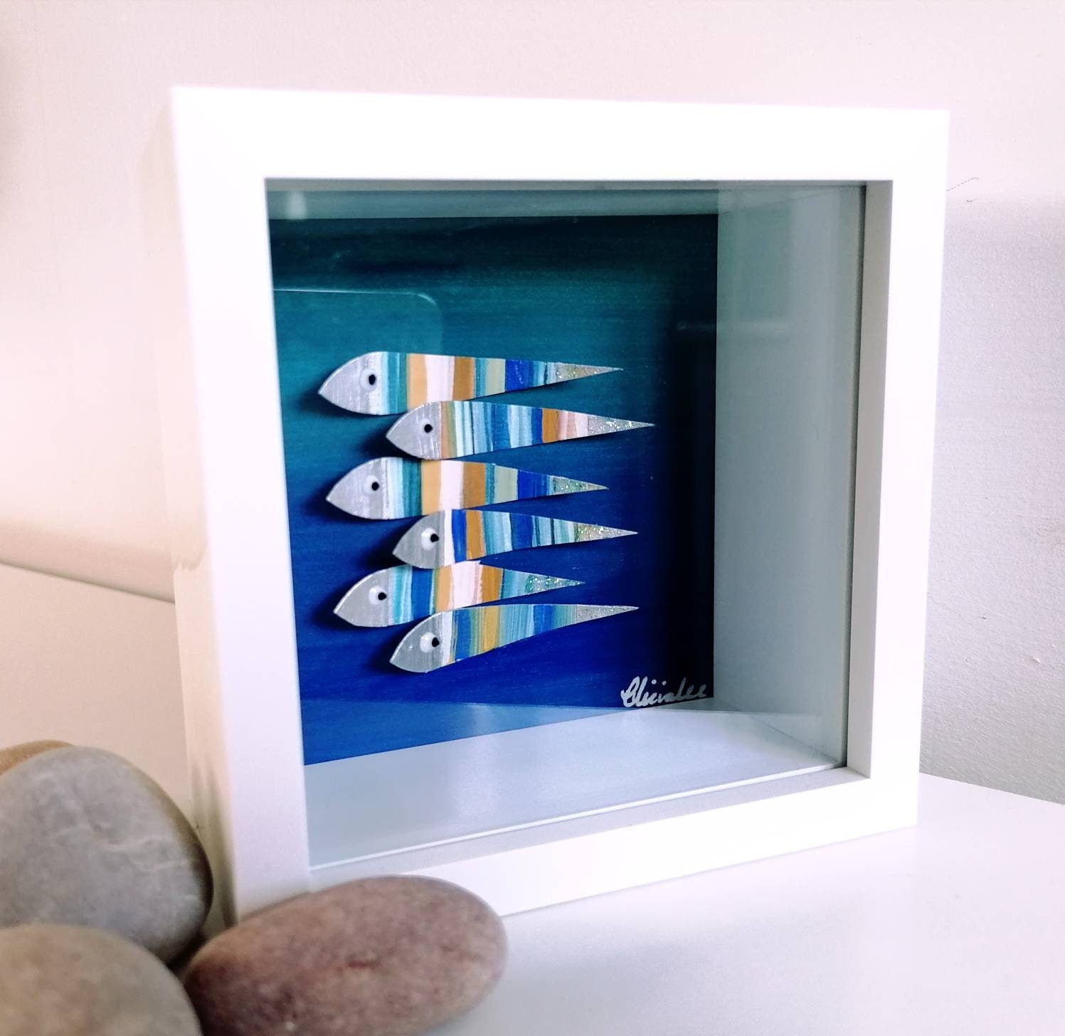 Little Abstract Original 3D Fish Shoal Coastal Seaside Art Framed ...
