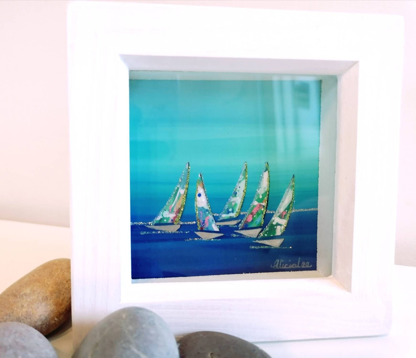 Little Abstract Boats Coastal Seaside Art Framed Painting | Etsy