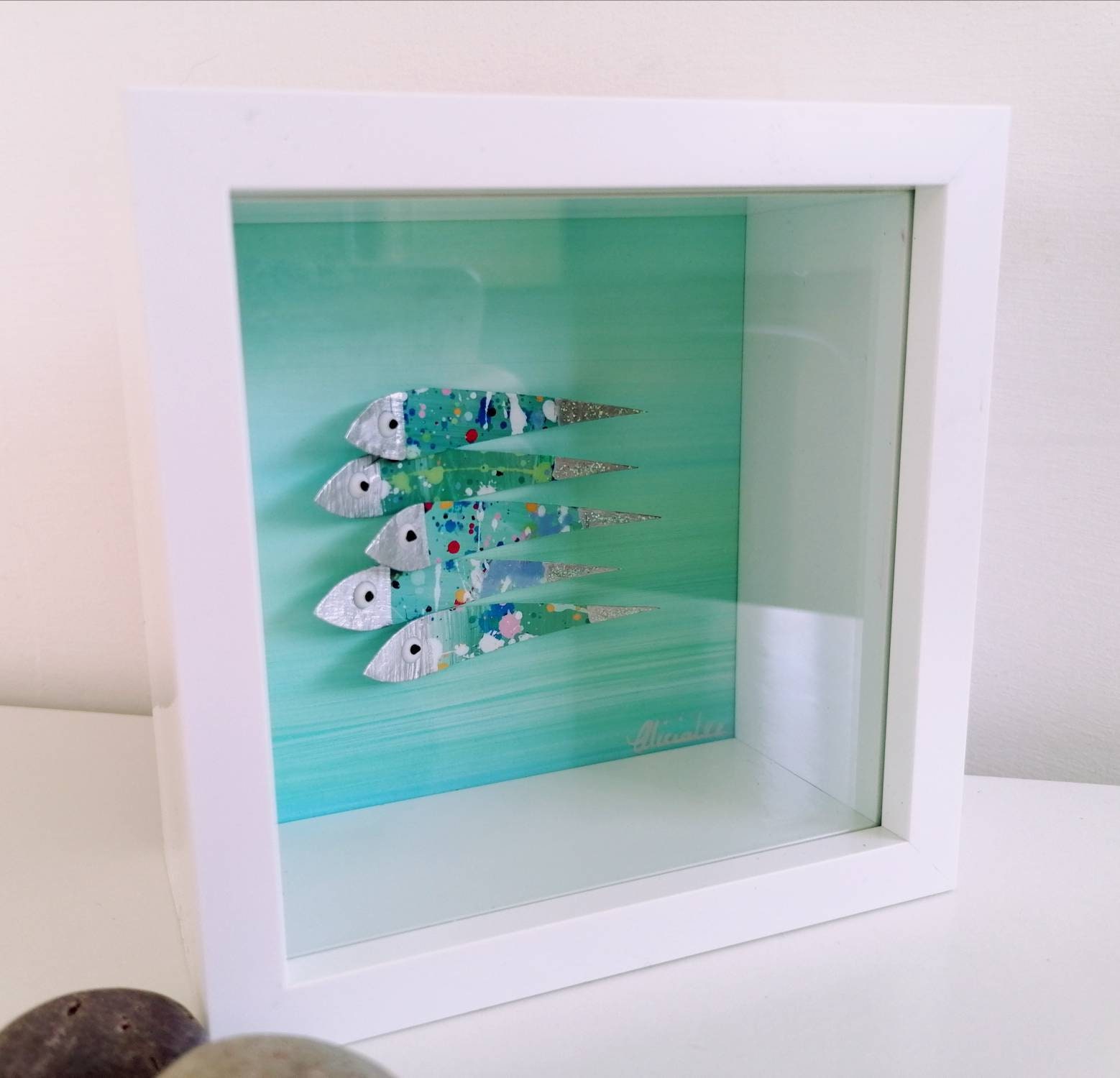 Little Abstract 3D Fish Shoal Coastal Seaside Art- Framed **original ...