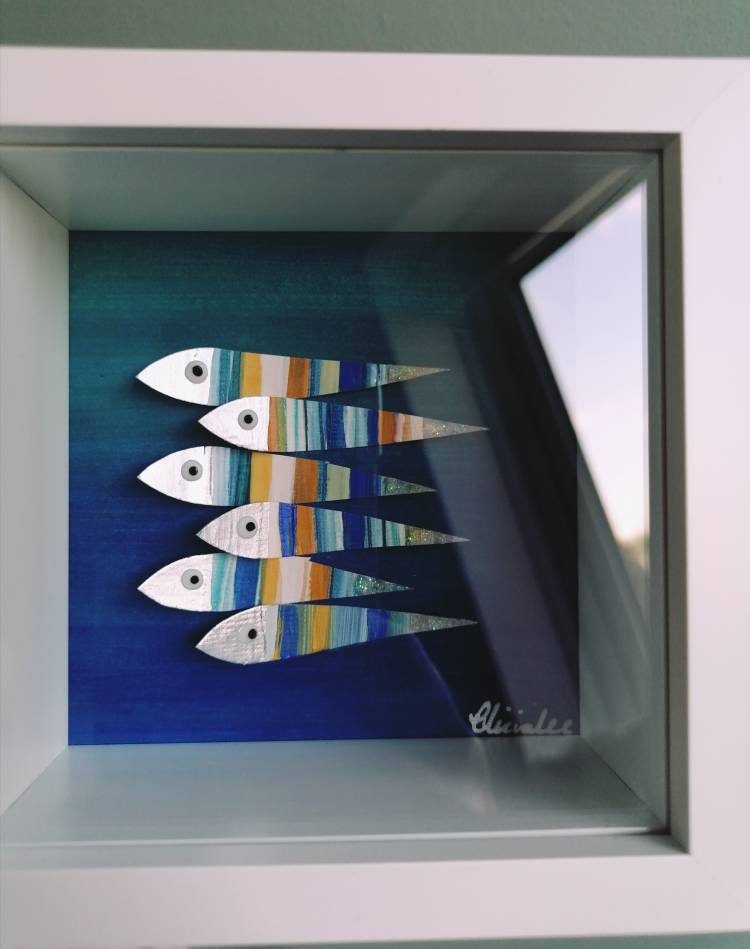Little Abstract Original 3D Fish Shoal Coastal Seaside Art Framed ...