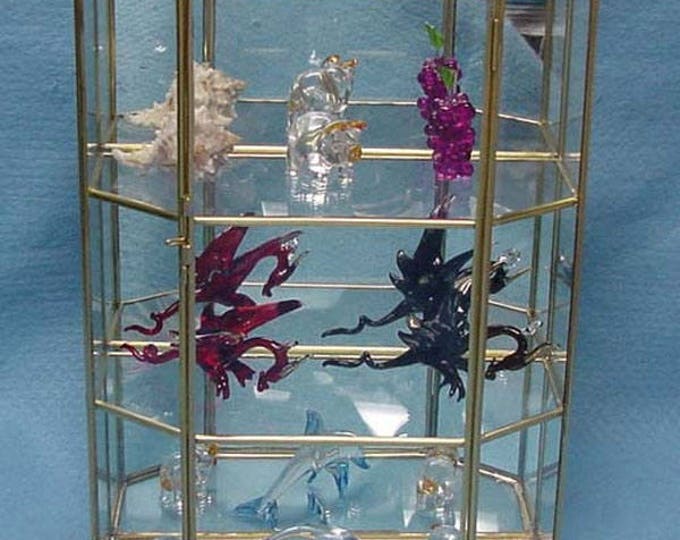 New Small Brass Glass Curio Cabinet With Flat Top and Straight Shelves ...