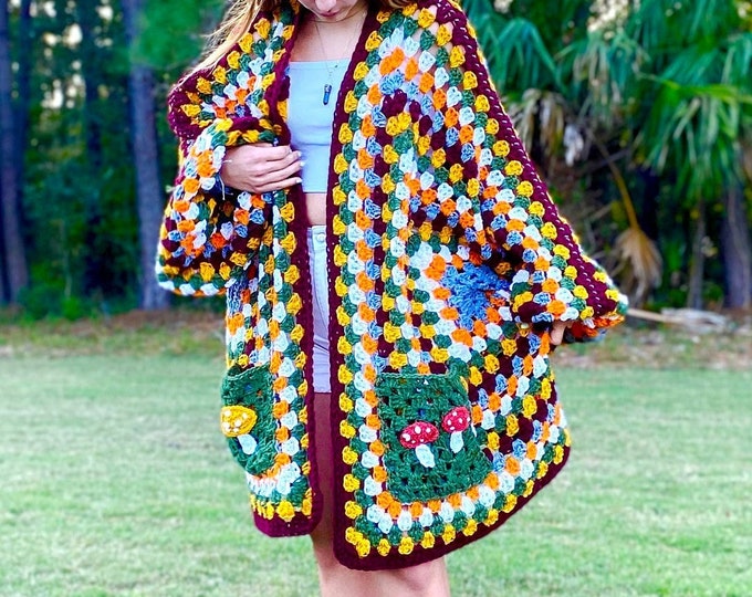 Woodland Fairy Hexi Cardigan, Granny Square Oversized Hexagon Cardi ...