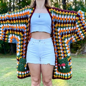 Woodland Fairy Hexi Cardigan, Granny Square Oversized Hexagon Cardi ...