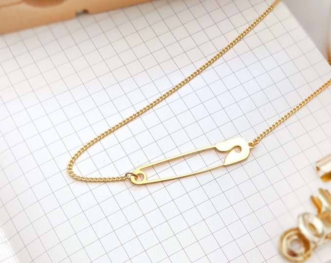 Safety Pin Necklace, Safety Pin Charm, Layering Necklace, Minimalist ...