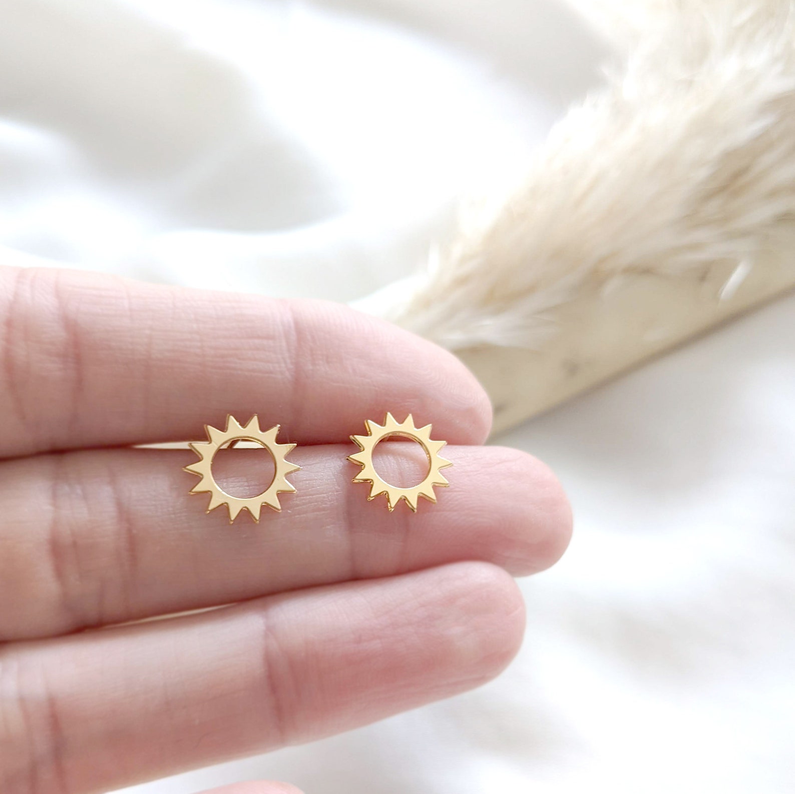 Sun Studs Earrings, Tiny Gold Sun Earrings, Gold Post Earrings, Gold ...