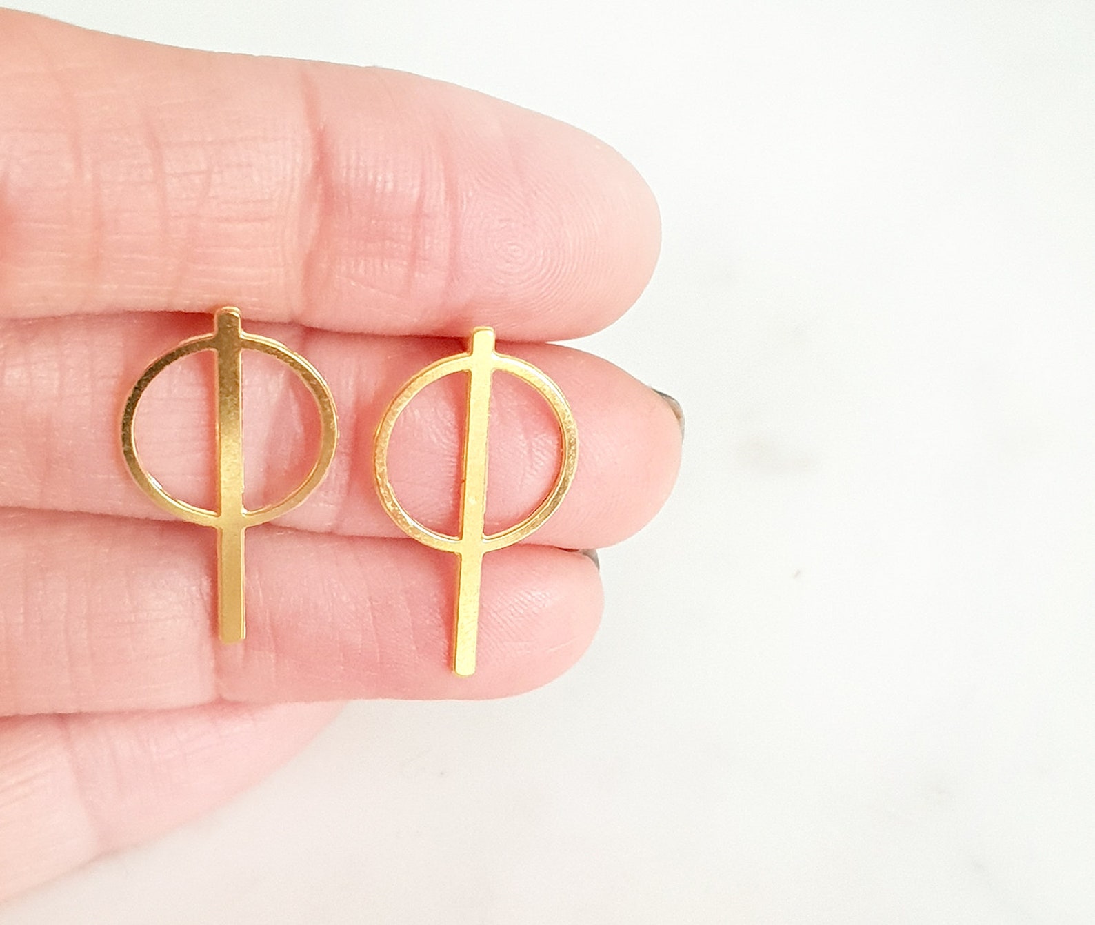 Circle Strip Gold Geometric Studs Geometric Posts Earrings - Etsy