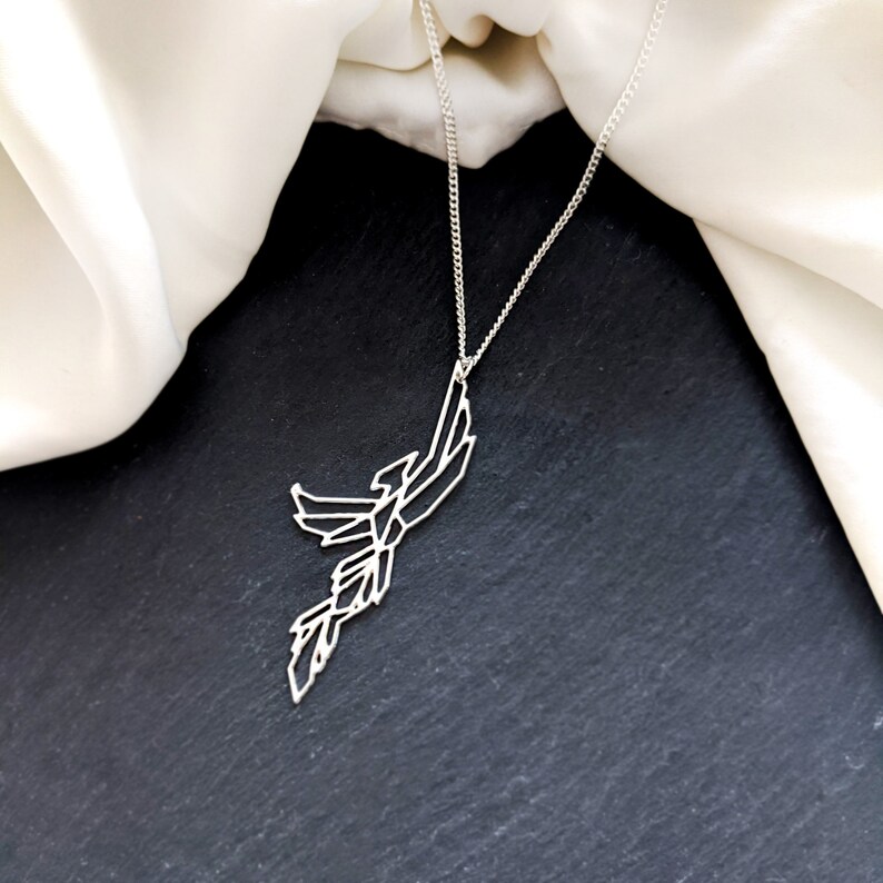 Phoenix Necklace Silver Origami Phoenix Charm Origami - Etsy