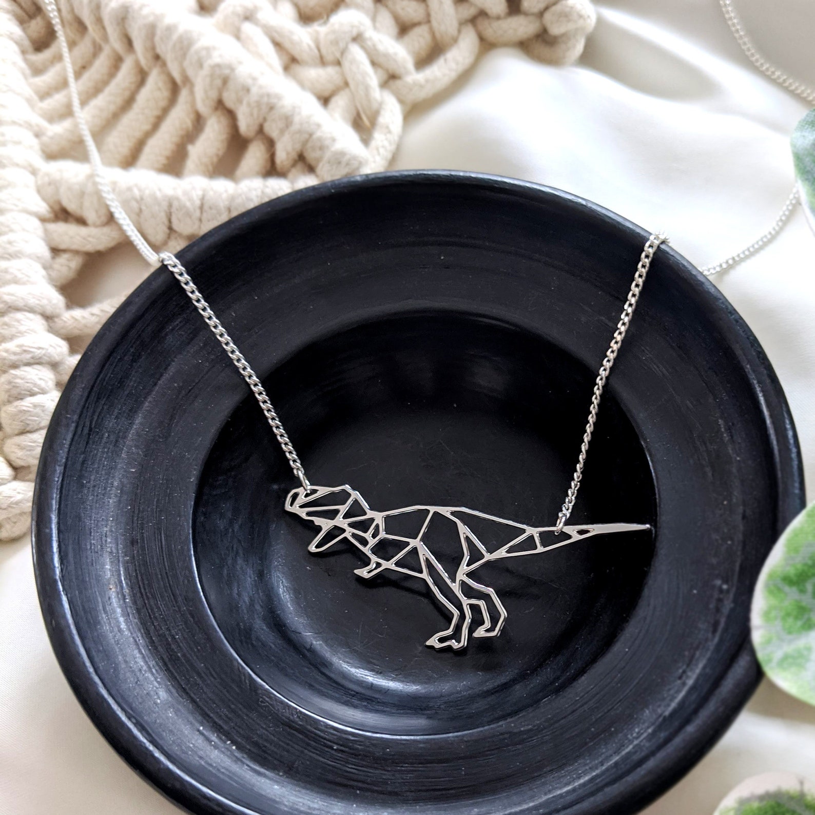 Dinosaur Necklace Geometric Origami Necklace Silver - Etsy