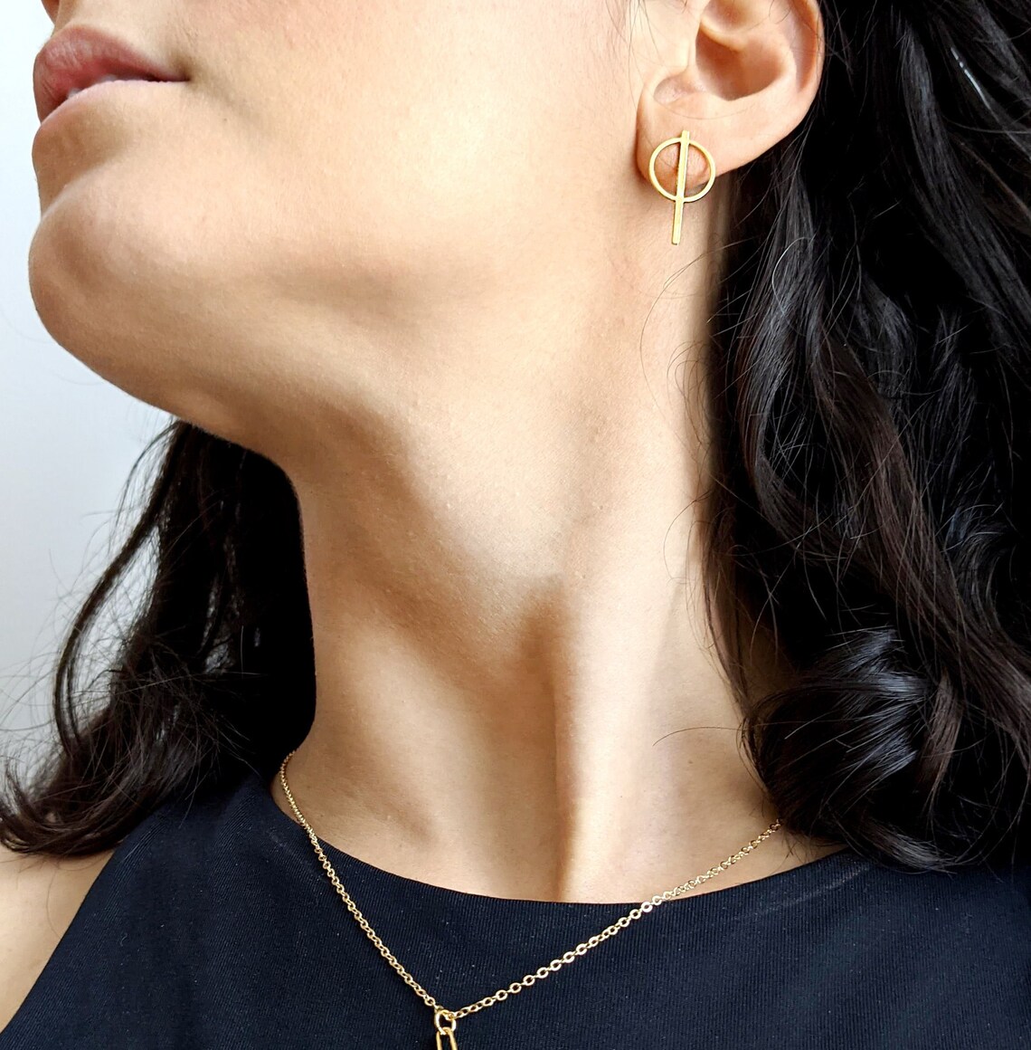 Circle Strip Gold Geometric Studs Geometric Posts Earrings - Etsy