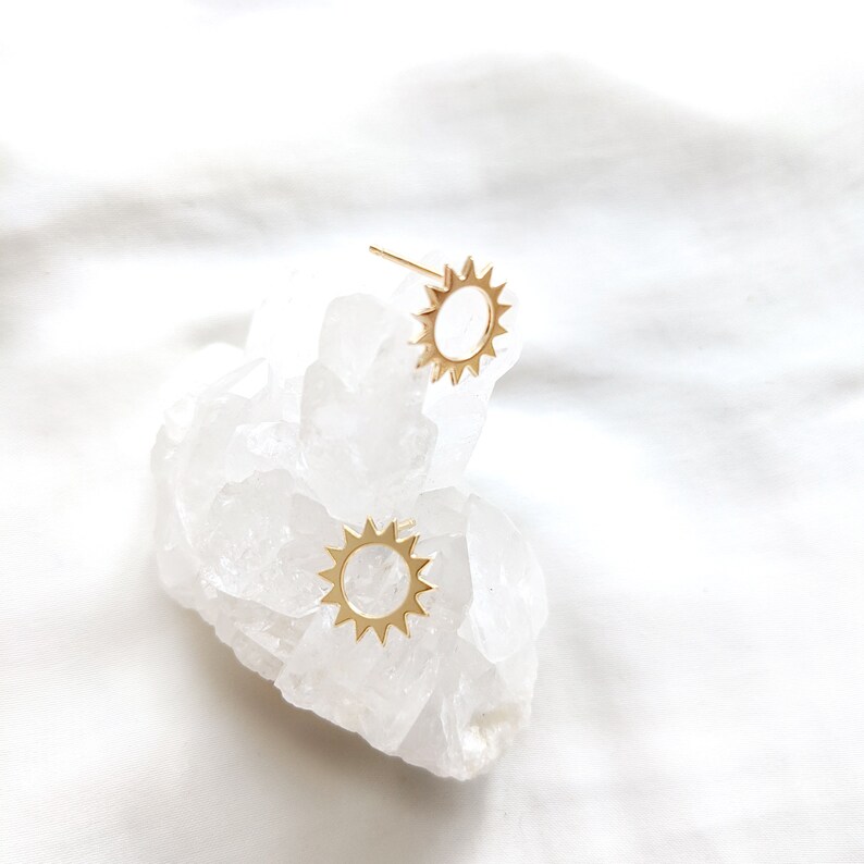 Sun Studs Earrings, Tiny Gold Sun Earrings, Gold Post Earrings, Gold ...