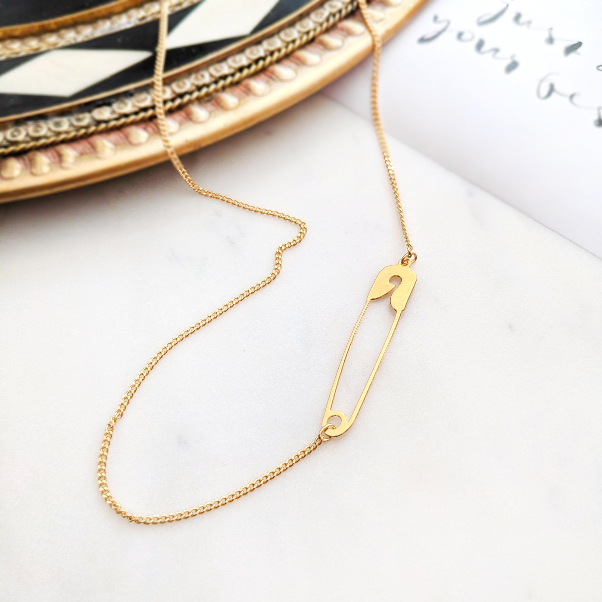 Safety Pin Necklace, Safety Pin Charm, Layering Necklace, Minimalist ...