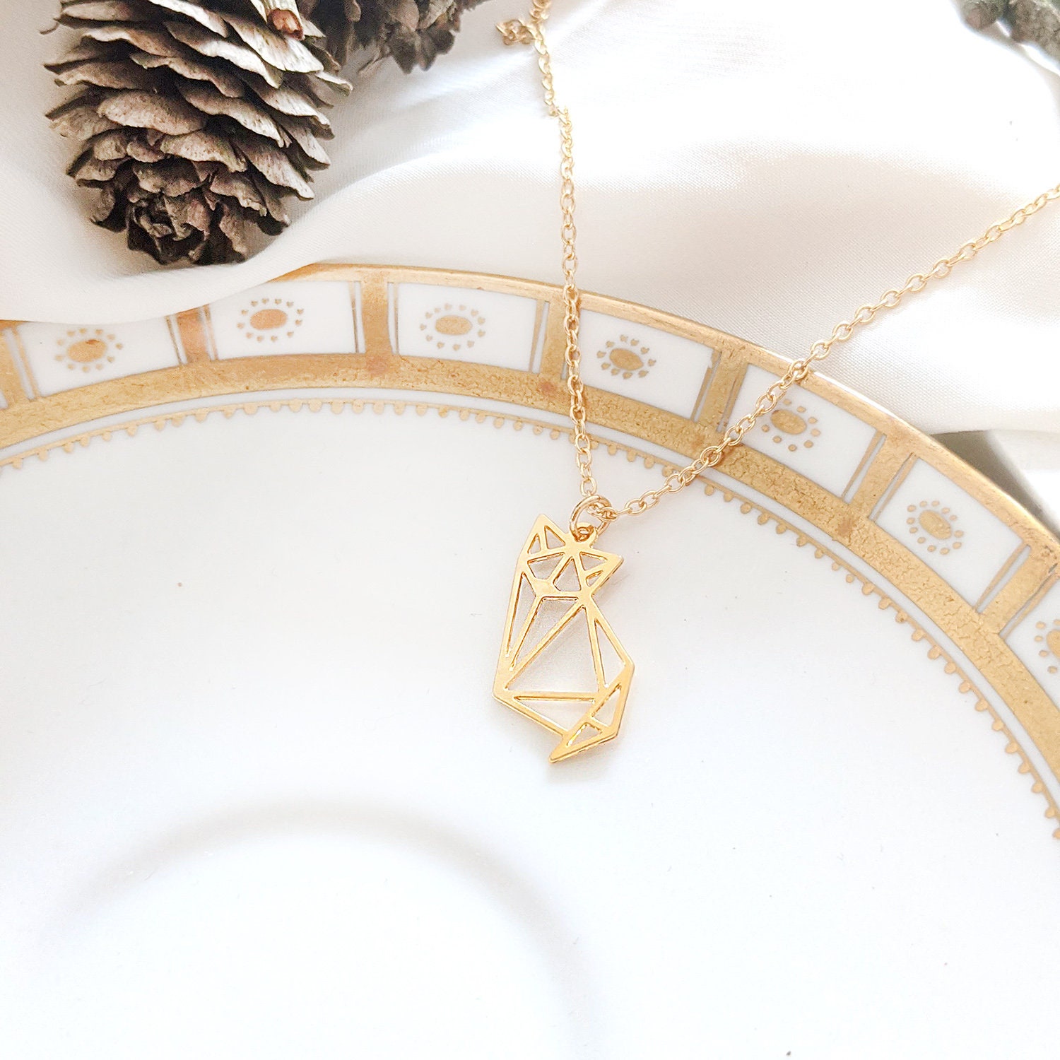 Cat origami necklace geometric cat necklace cat charm | Etsy