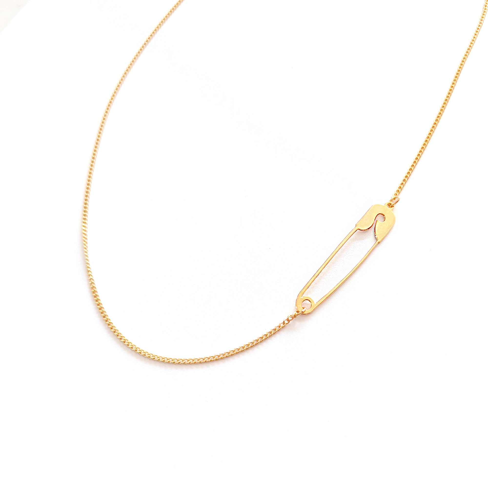 Safety Pin Necklace, Safety Pin Charm, Layering Necklace, Minimalist ...