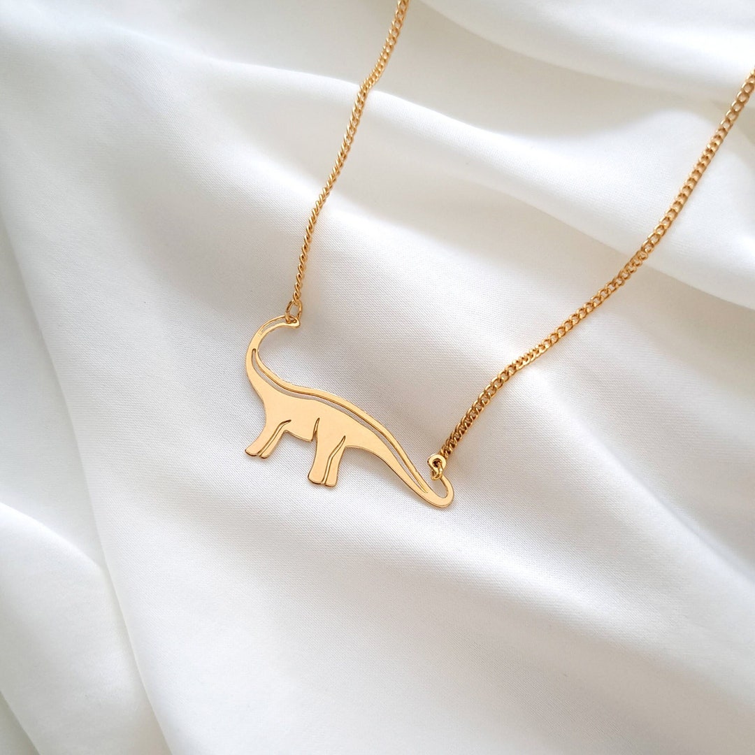 Dinosaur Necklace, Gold Brachiosaurus Charm Necklace - Dinosaur Lover ...