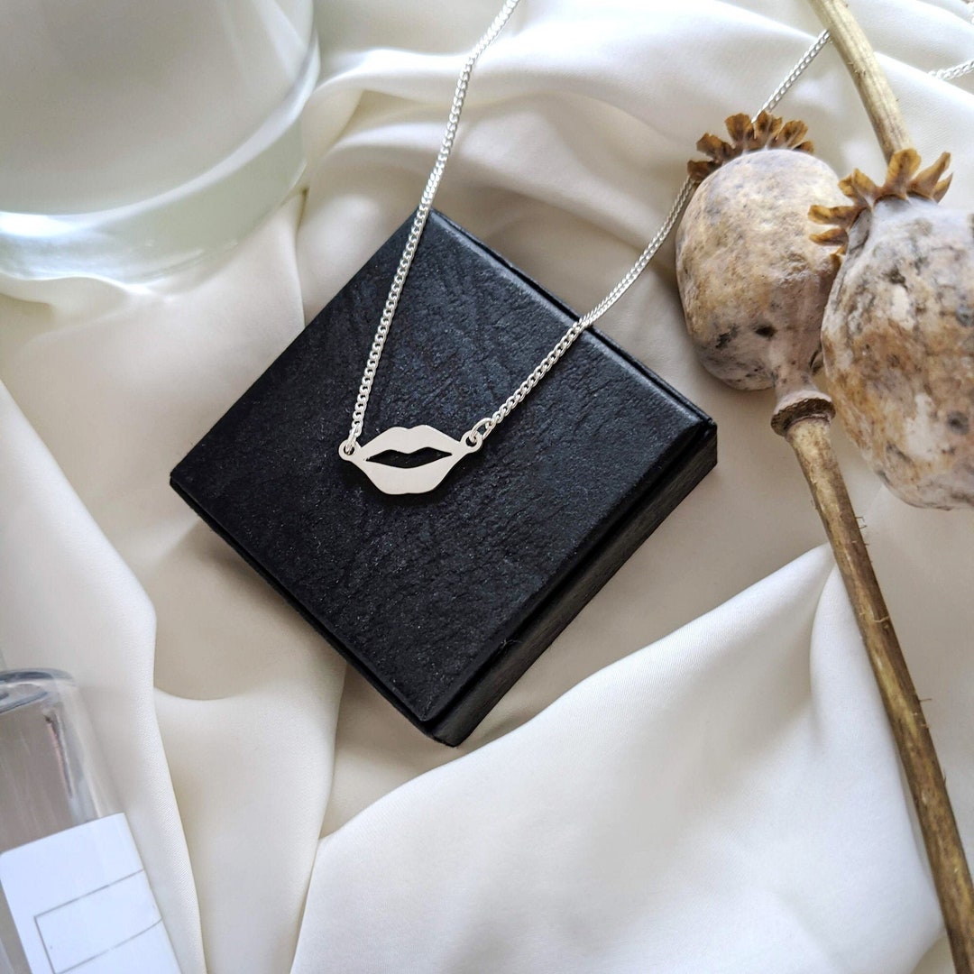 Tiny Lips Necklace, Kiss Necklace, Silver Lips Necklace, Smile Necklace ...