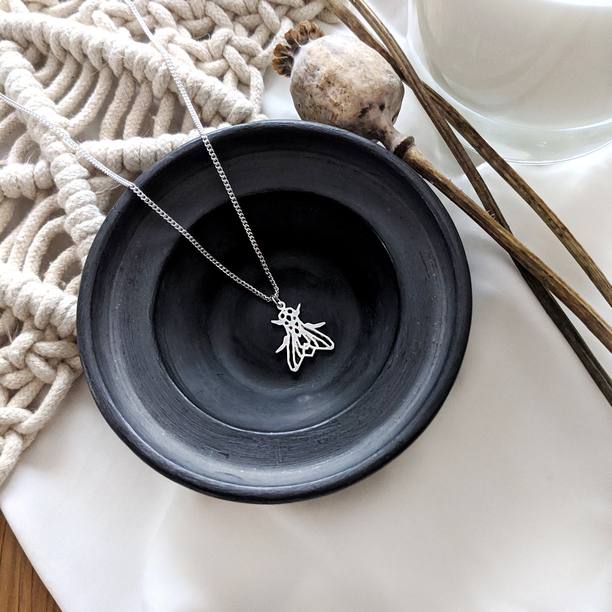 Fly Necklace Origami, Geometric Necklace, Insect Jewelry, Fly Charm ...