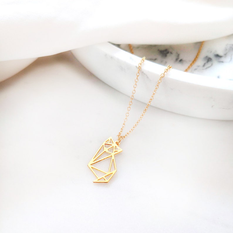 Cat origami necklace geometric cat necklace cat charm | Etsy
