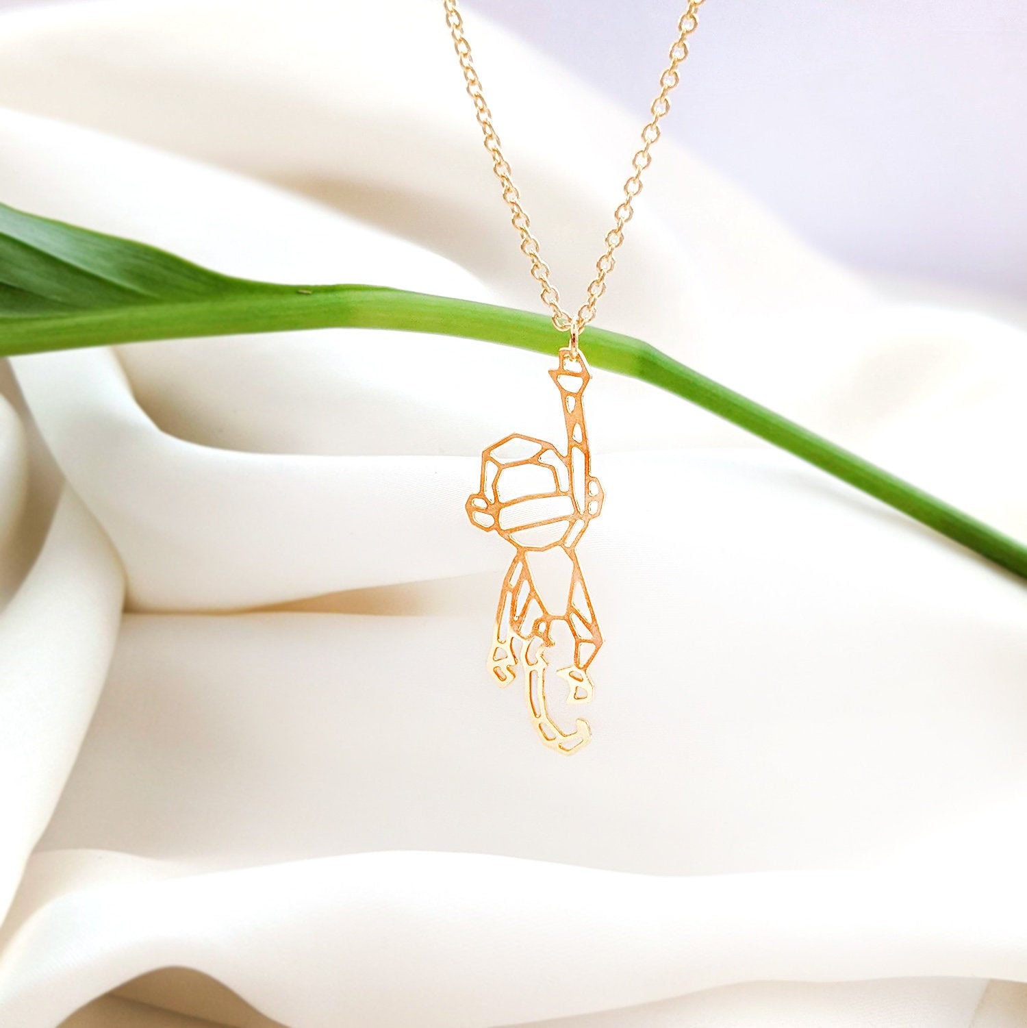 Monkey Necklace, Gold Geometric Monkey Charm, Geometric Jewellery ...