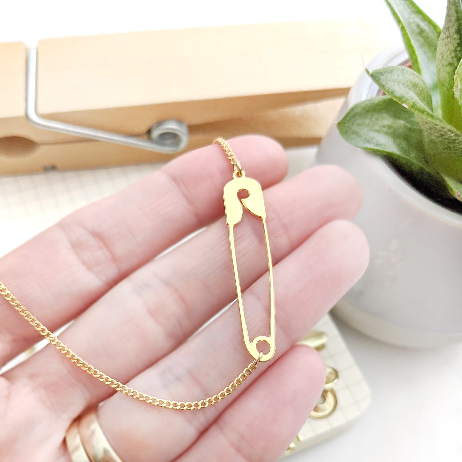 Safety Pin Necklace, Safety Pin Charm, Layering Necklace, Minimalist ...