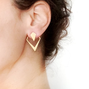 Rhombus Ear Jacket Gold, Geometric Ear Jacket Earrings, Minimalist ...
