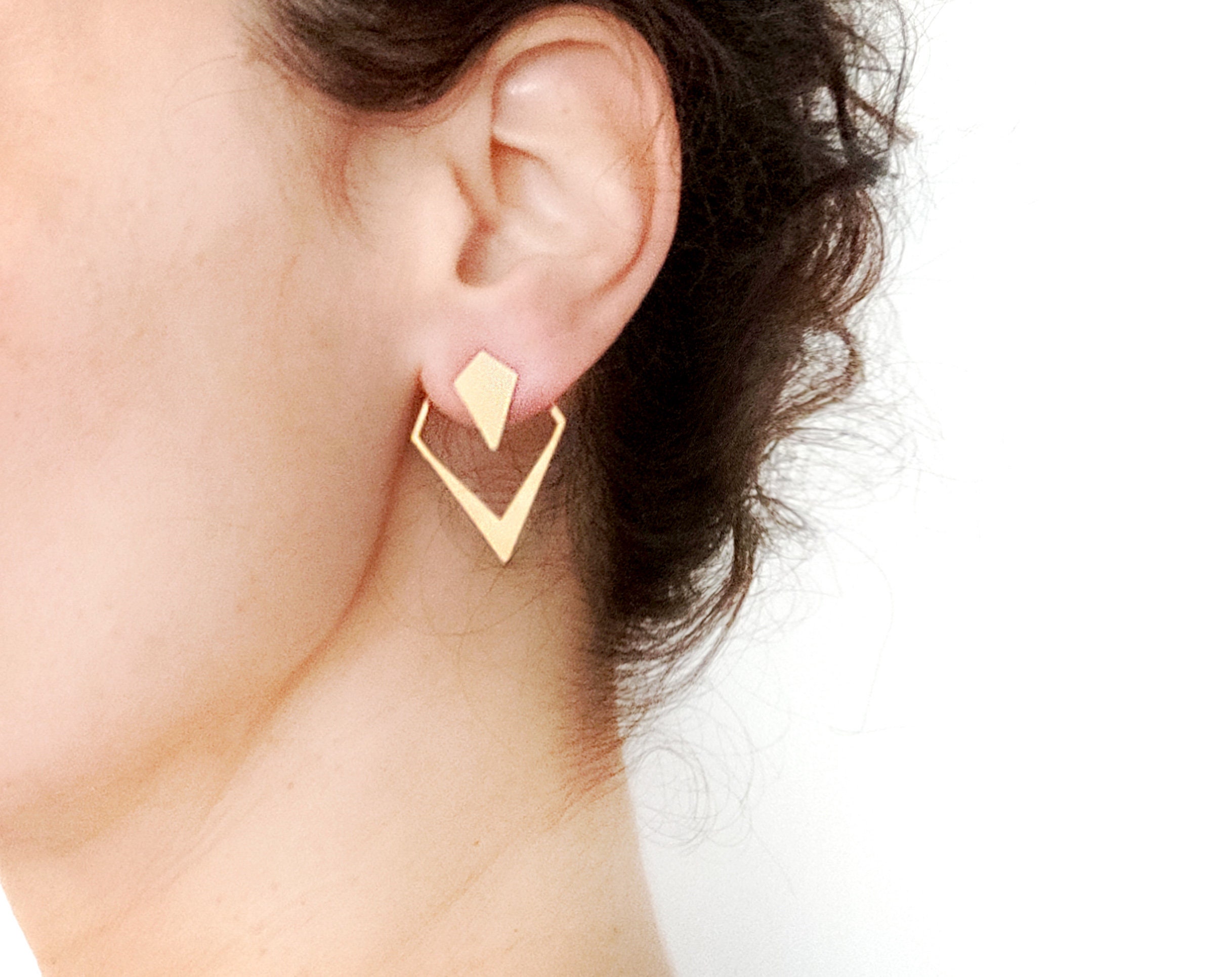 Rhombus Ear Jacket Gold Geometric Ear Jacket Earrings - Etsy UK