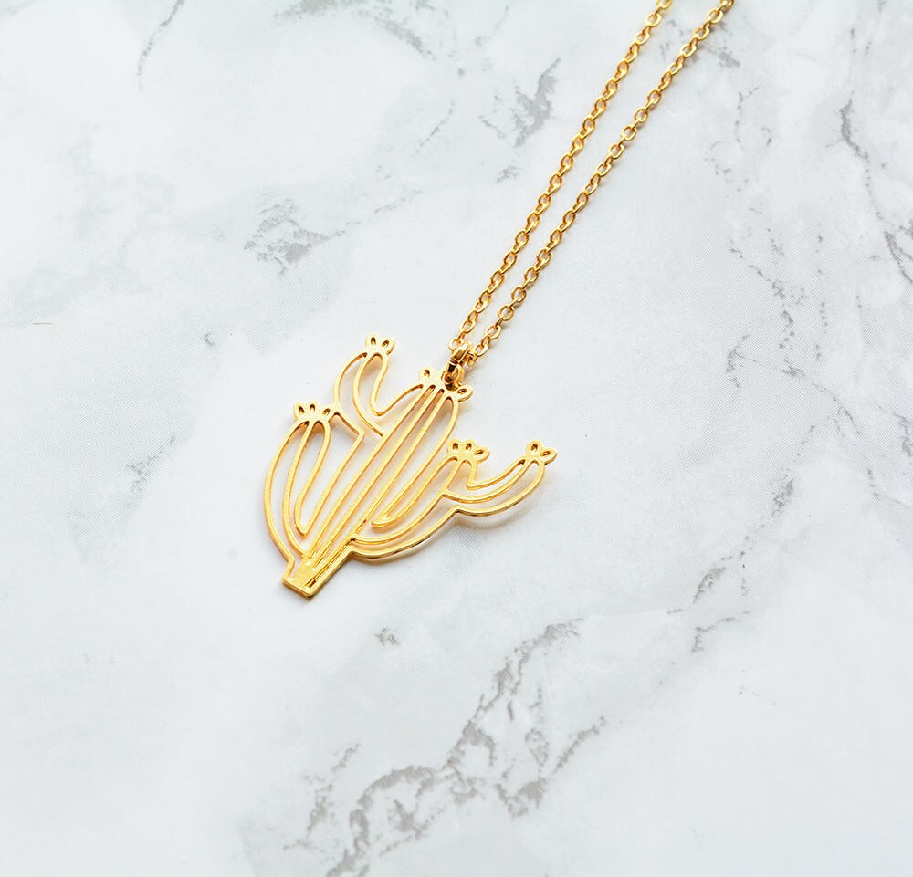 Cactus Necklace, Cactus Pendant, Trendy Jewelry, Gold Cactus, Boho ...