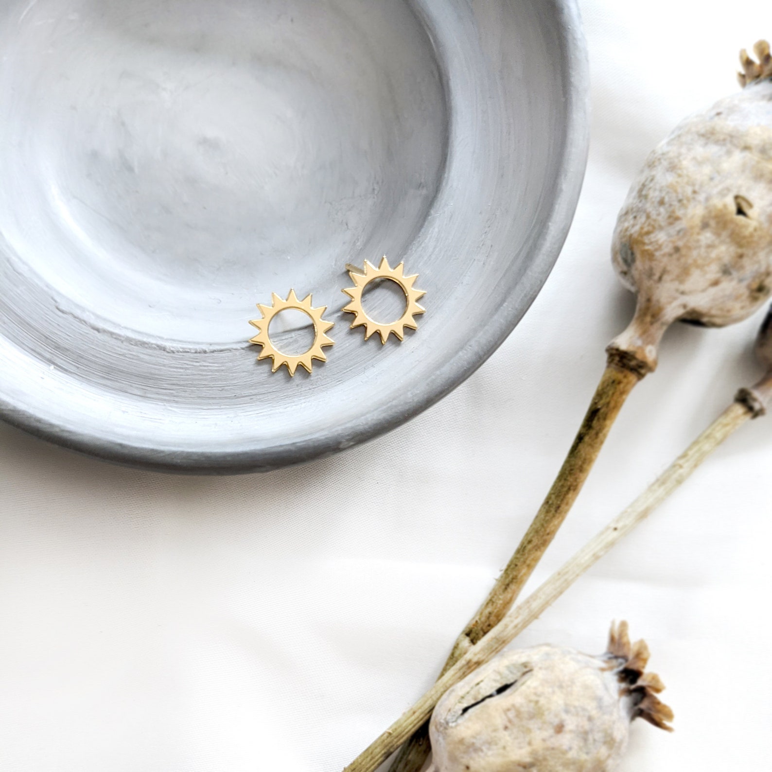 Sun Studs Earrings, Tiny Gold Sun Earrings, Gold Post Earrings, Gold ...