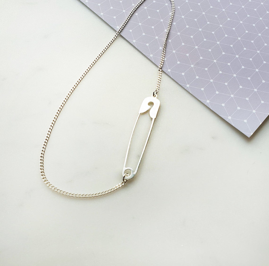 Safety pin necklace Silver Safety Pin charm layering | Etsy