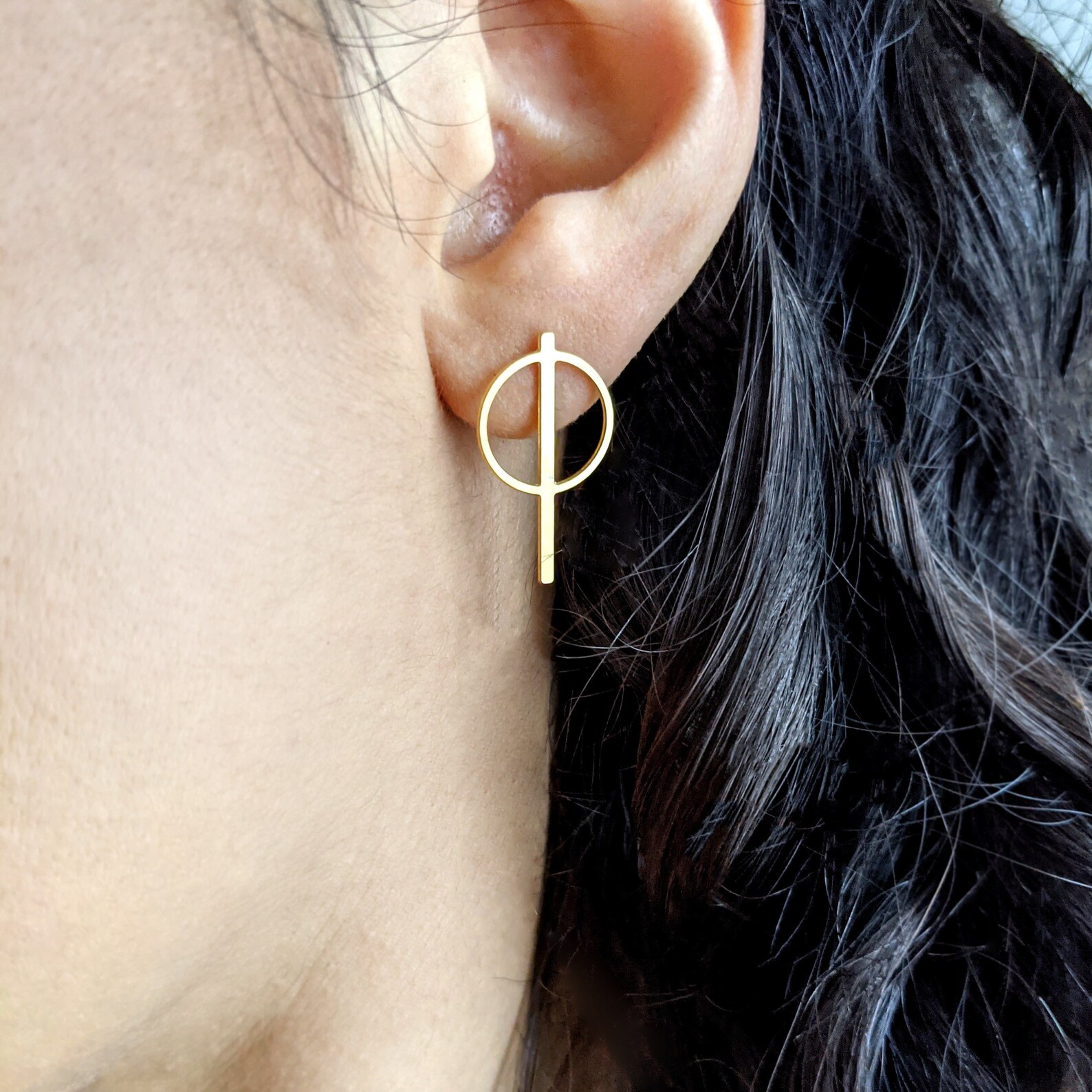 Circle Strip Gold Geometric Studs Geometric Posts Earrings - Etsy