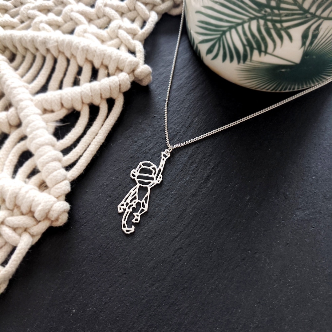Monkey Necklace, Monkey Charm, Monkey Jewelry, Geometric Monkey ...
