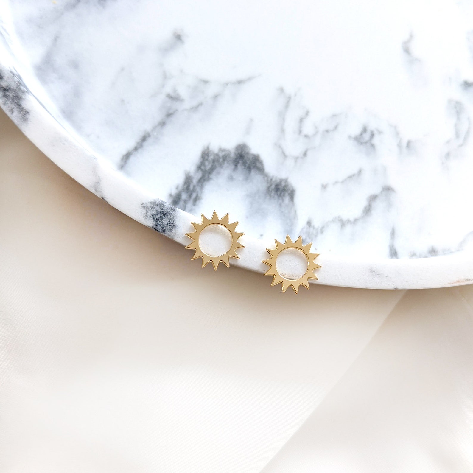 Sun Studs Earrings, Tiny Gold Sun Earrings, Gold Post Earrings, Gold ...
