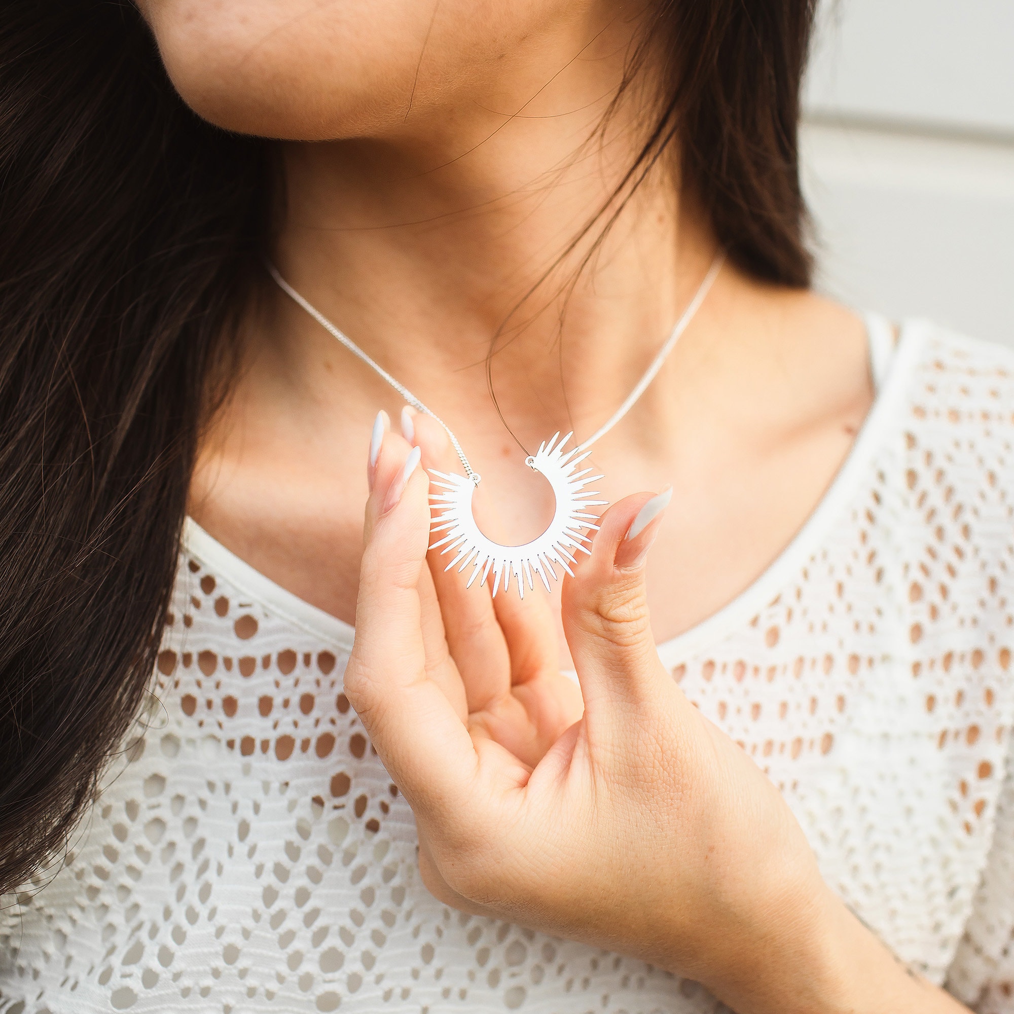 Sun spikes necklace silver sunburst charm Layering necklace | Etsy