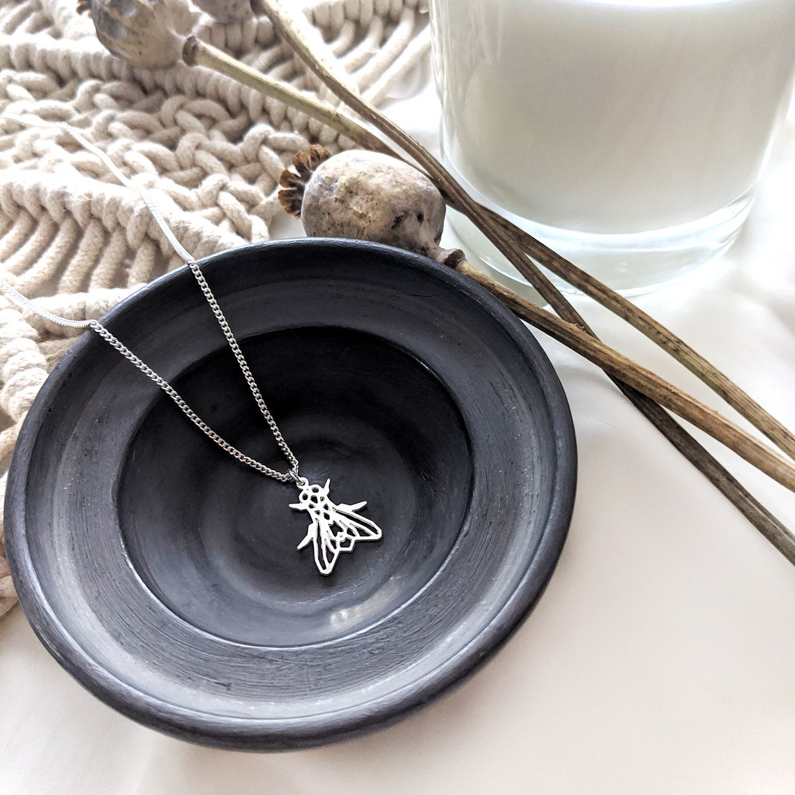 Fly Necklace Origami, Geometric Necklace, Insect Jewelry, Fly Charm ...
